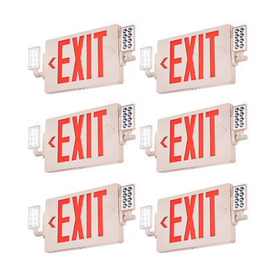 6 Pack LED Exit Sign Emergency Light Compact Combo Signs Battery Backup ...