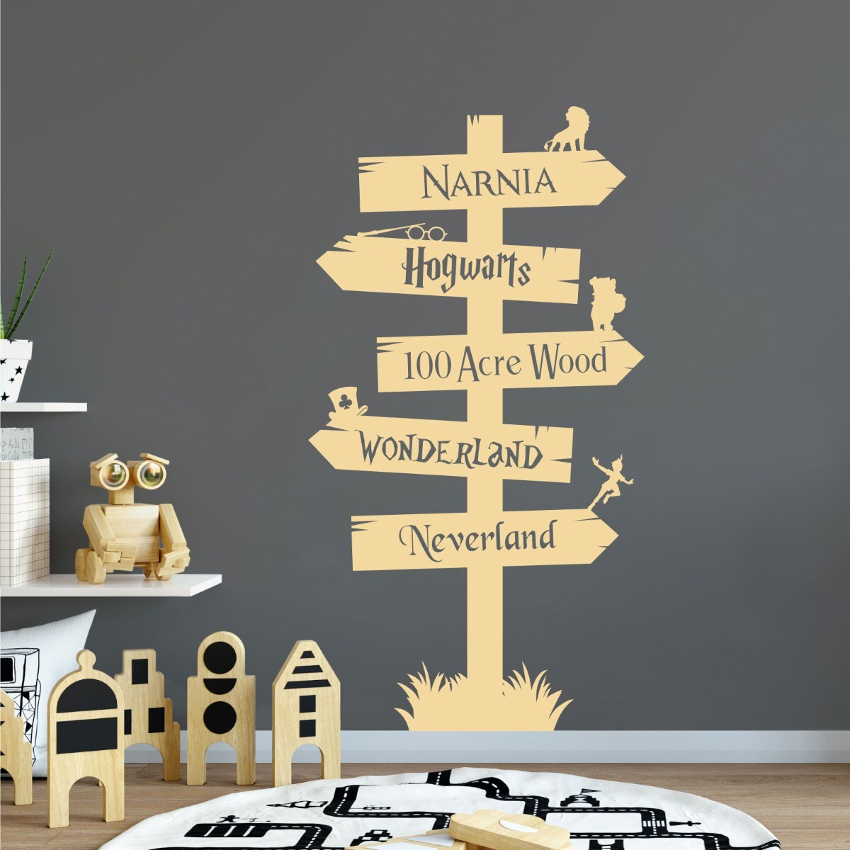 Storybook Signpost Children Wall Sticker - Narnia, Hogwarts, Neverland ...