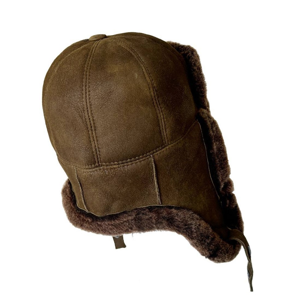 Sheepskin Shearling Leather Russian Ushanka Trapper Hunting Hat Aviator ...