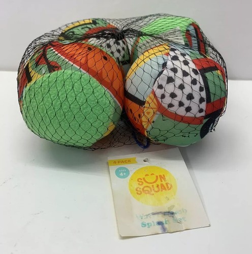 Sun Squad WATER BOMB SPLASH SET OF 4 - 3" SPONGY BALLS ORANGE / MULTI ...