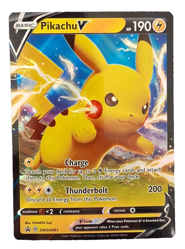 PIKACHU V HP 190 CHARGE THUNDERBOLT SWSH061 SHINY HOLO POKEMON TRADING ...