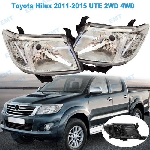 Pair LH & RH Head Lights Chrome Lamp For Toyota Hilux 2011-2015 UTE 2WD ...