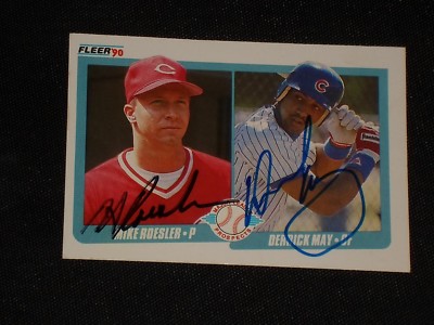MIKE ROESLER & DERRICK MAY 1990 FLEER ROOKIE SIGNED AUTOGRAPHED CARD ...