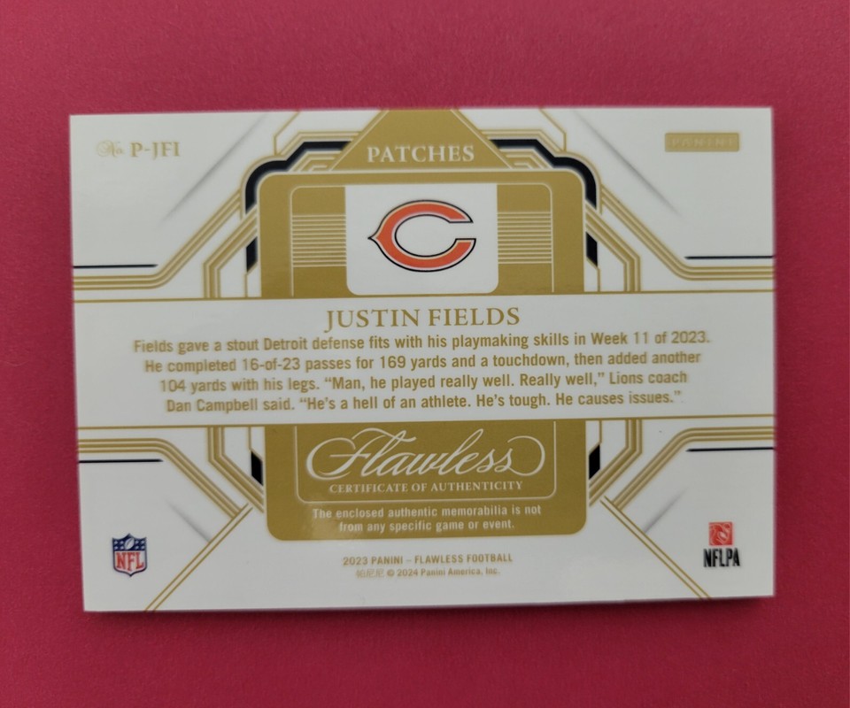 2023 Flawless Justin Fields 1/1 NFL Shield Chicago Bears | eBay