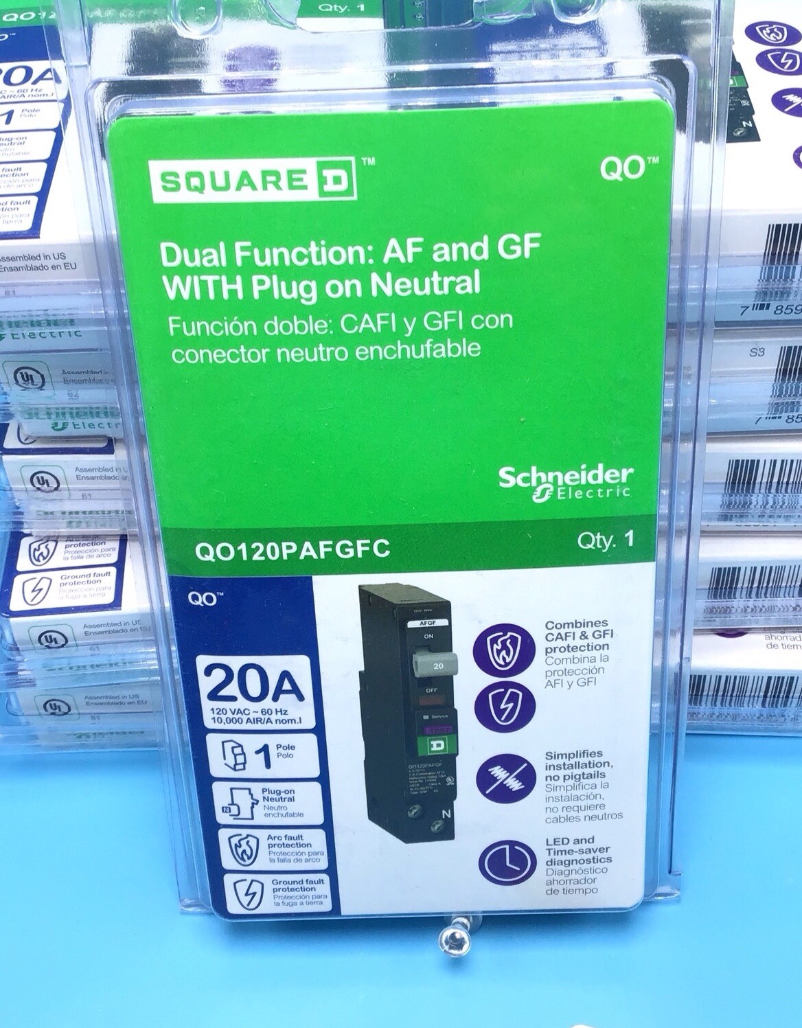 Circuit Breaker Square D QO120PDF QO120PAFGF 20 Amp Plug On Neutral ...