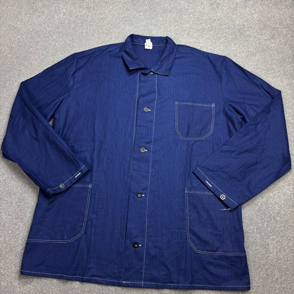 VINTAGE French Jacket Adult X Large Blue Herringbone Work Wear Utility ...