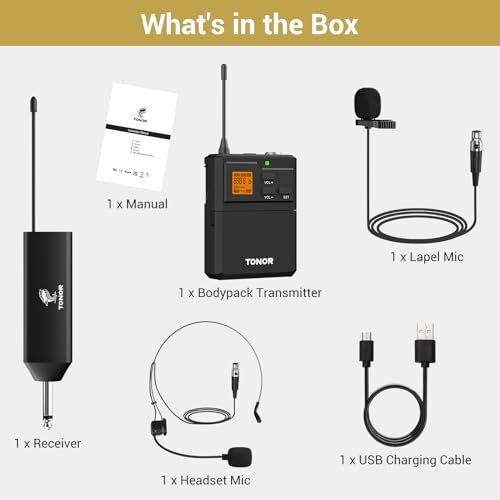 TONOR UHF Wireless Microphone System with Headset Mic/Lavalier Lapel ...