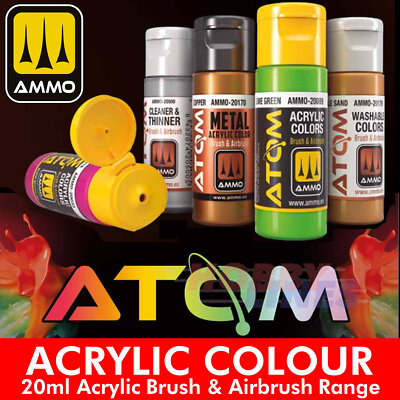 ATOM Acrylic Colours Paints AMMO by MIG range 20ml Color Paint Brush ...