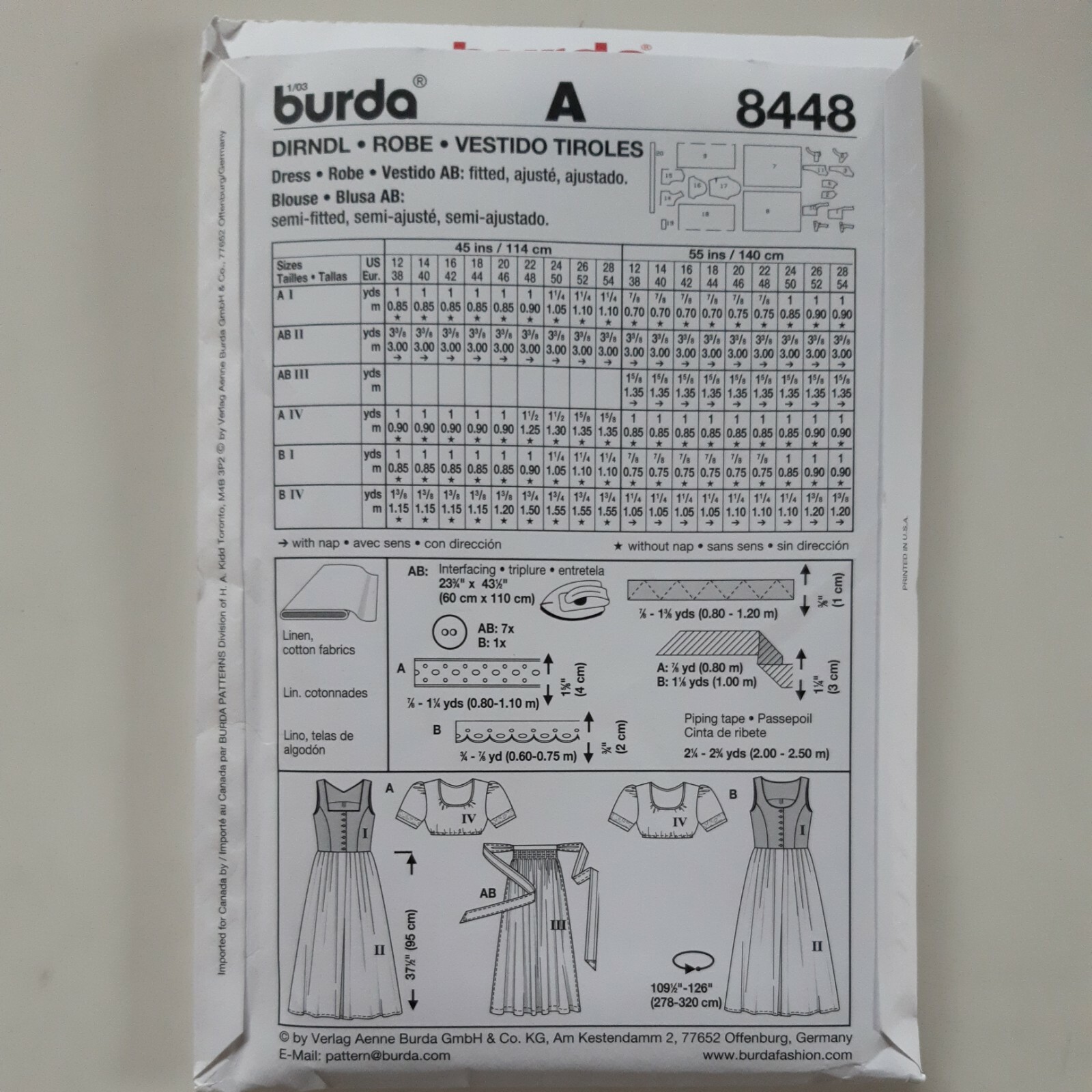 Burda Sewing Pattern 8448 Burda Womens Dress Skirt Top Sizes EUR 38-54 ...