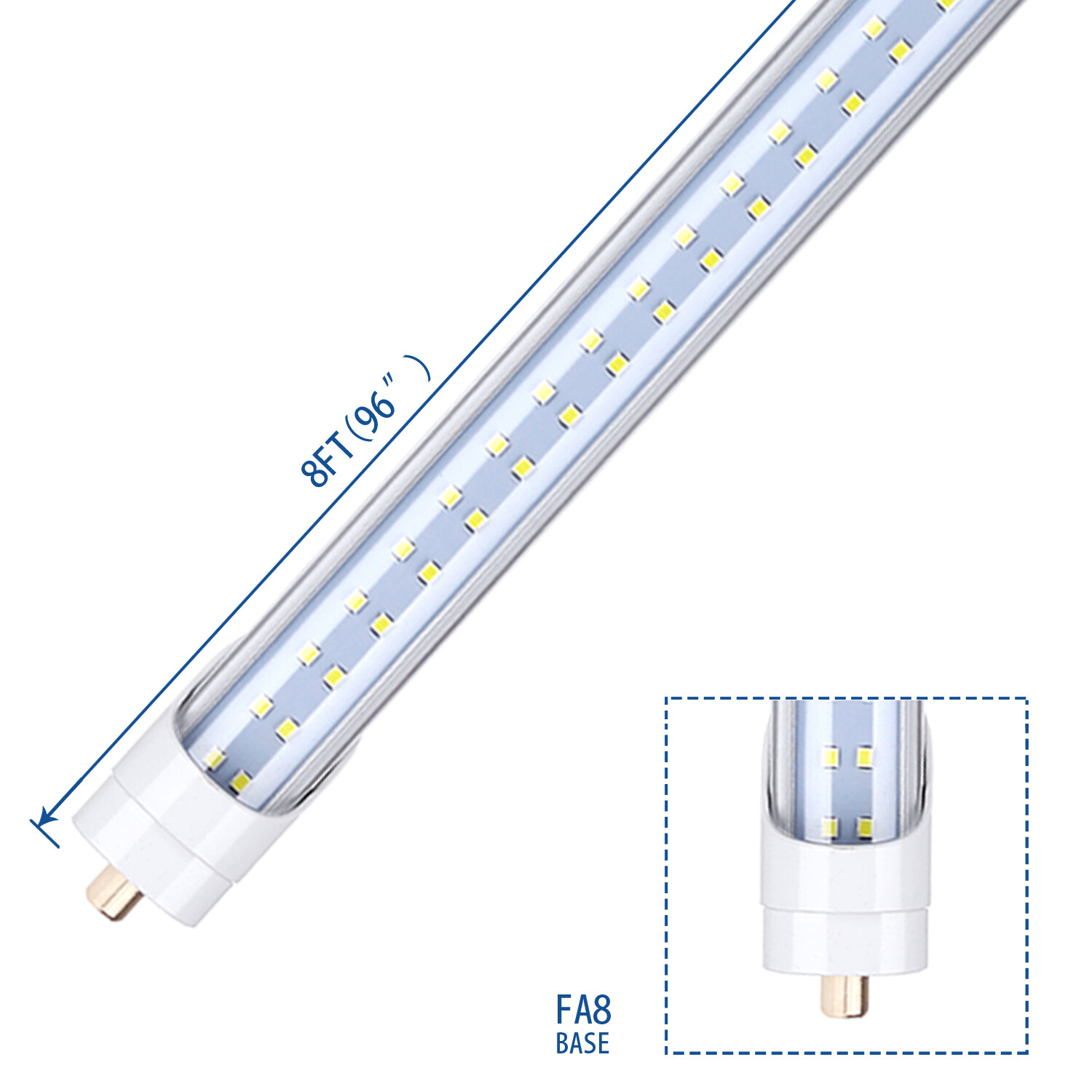 8FT LED Tube Light 8 Foot 65W FA8 T8 Single Pin LED Shop Light V Shaped ...