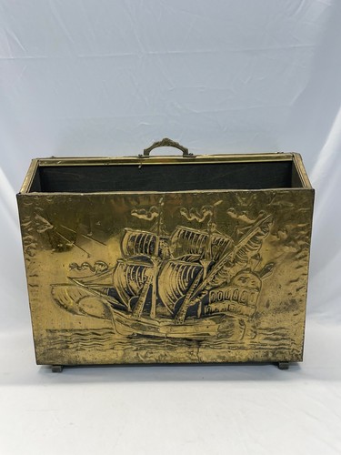 Vintage Retro Hammered Brass Wood Ship Magazine Rack | eBay