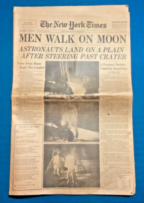 MEN WALK ON MOON July 21, 1969 New York Times Full Newspaper | eBay