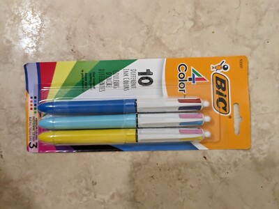 BIC 4-Color Retractable Ball Pens, Medium Point, 3-Pack yellow blue ...