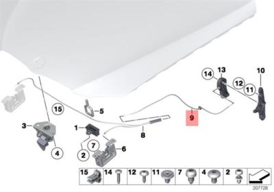 Genuine OEM BMW E90 E91 E92 E93 125i 320i Hood Release Cable-Release ...