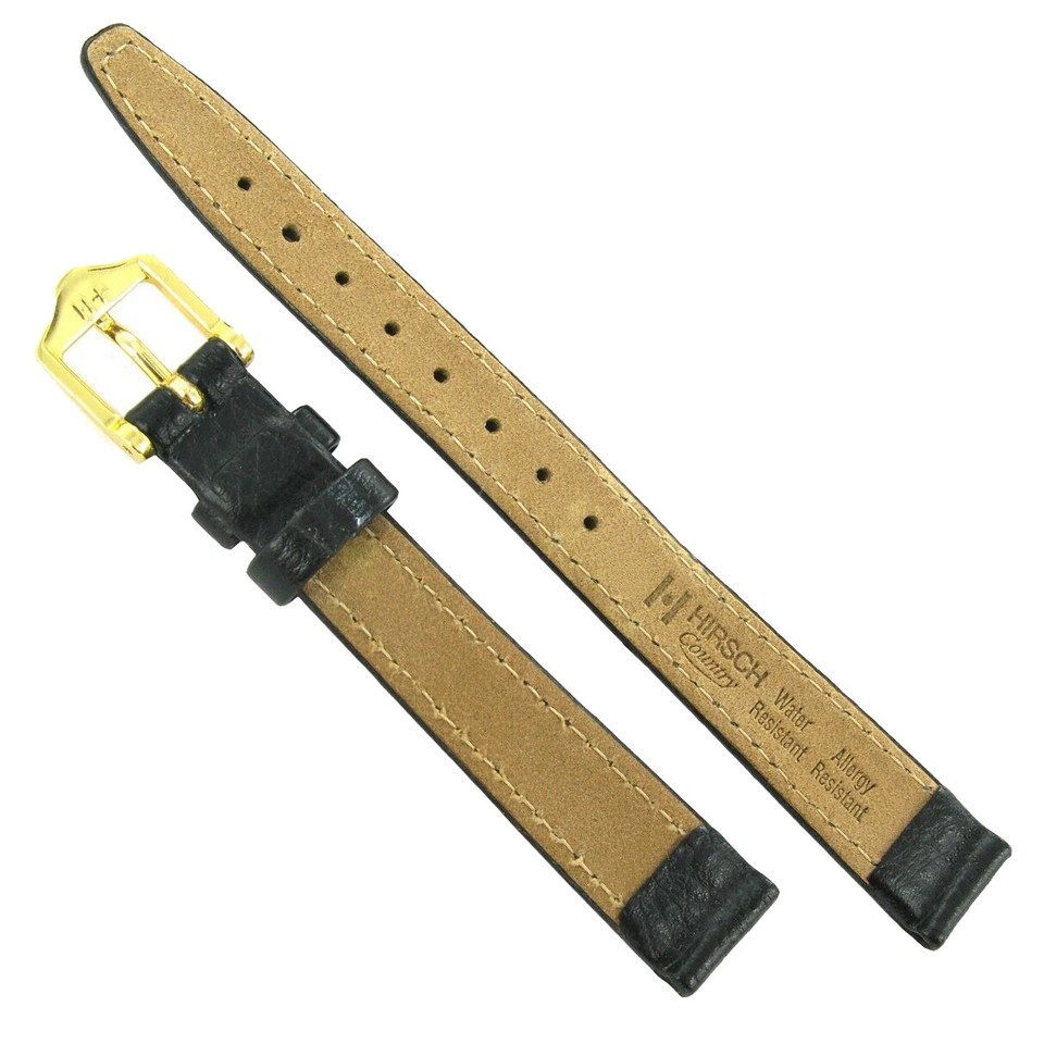 16mm Hirsch Country Black Padded Gray Stitch Genuine Leather Mens Watch ...