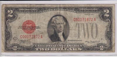 1928-C $2 Red Seal US Note Fr 1504m *EXCEEDINGLY RARE C-A BLOCK MULE ...