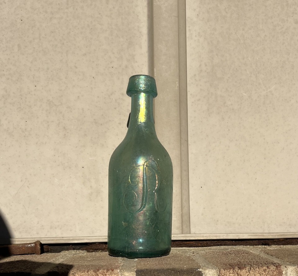 Antique Green Benecia W Riddle Bottle Irridescence Iron Pontil 1950’s ...