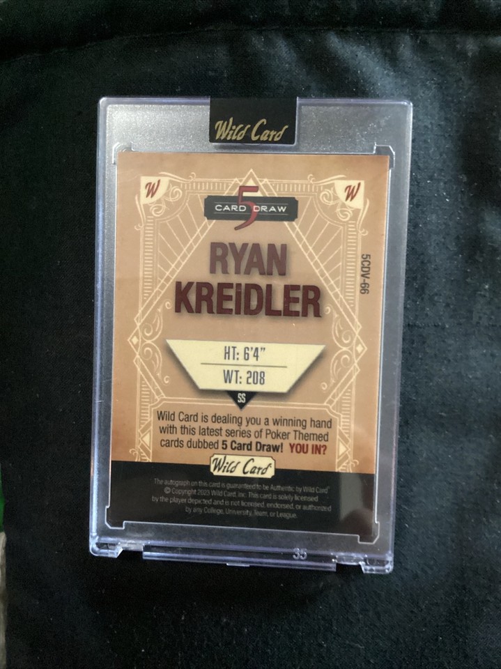 Ryan Kreidler 2023 Wild Card 5 Card Draw #5CDV-66 Auto 3/3 Detroit ...