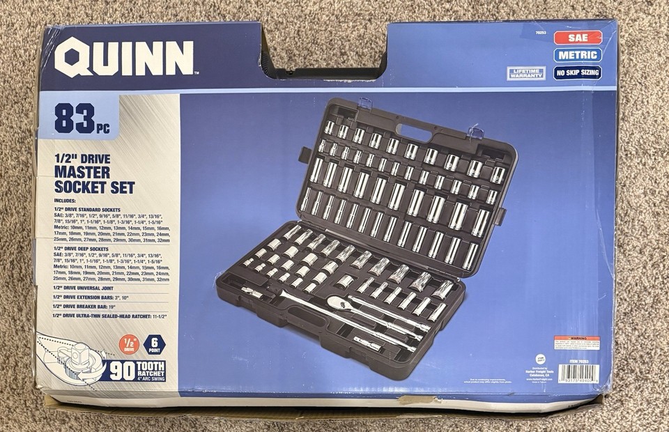 Quinn 1/2 “ Master Socket Set 83 Piece 70253 SAE Metric Lifetime ...