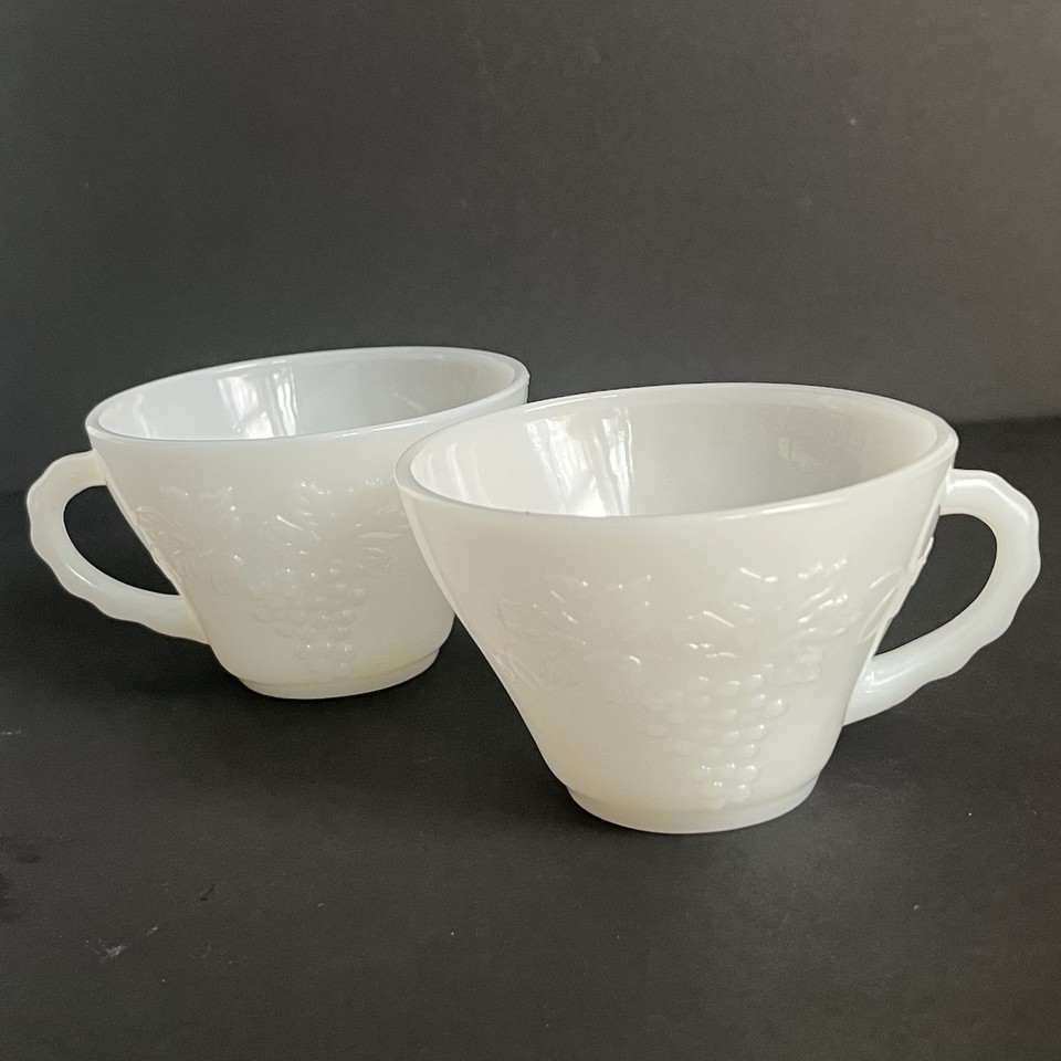 Vintage Punch Cups, Set Of 2 White Milk Glass, Anchor Hocking Patterns ...