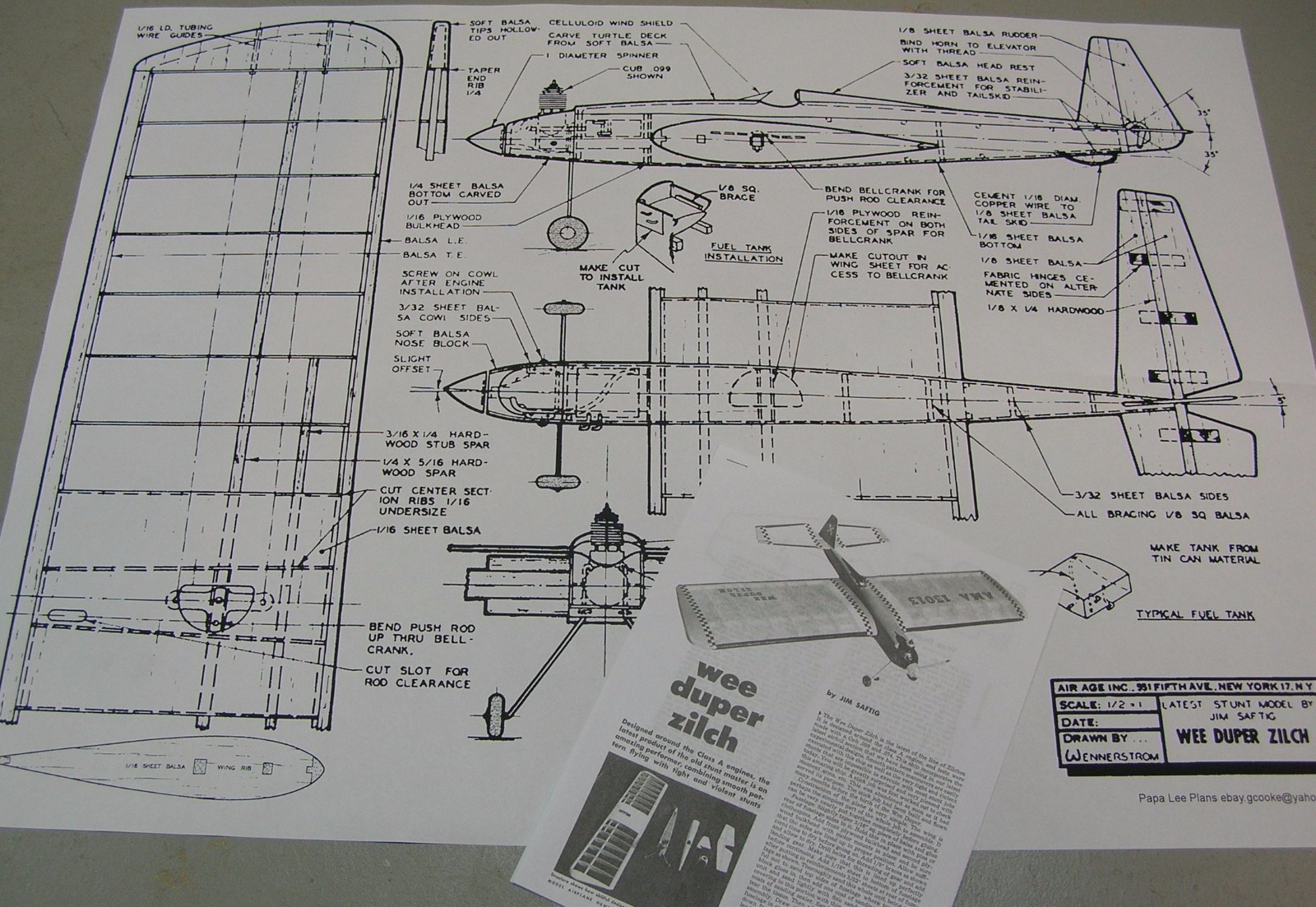 Berkeley Model Airplane Plans (UC): Wee Duper Zilch 34½" Stunt .074 ...