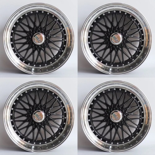 18" Wheels 18x8 +35 5x120 / 5x114.3 Black Machined Lip RS Mesh Style ...
