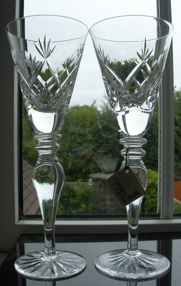Cumbria Crystal - "Keswick" Cut - Two Newcastle Baluster Large Wine ...