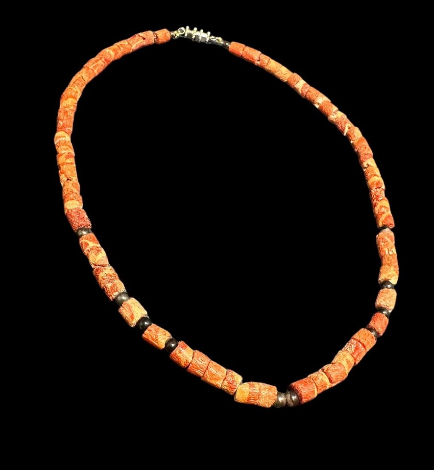 Necklace Red Sponge Coral Primitive Style Vintage Round Beads 16.5 in ...