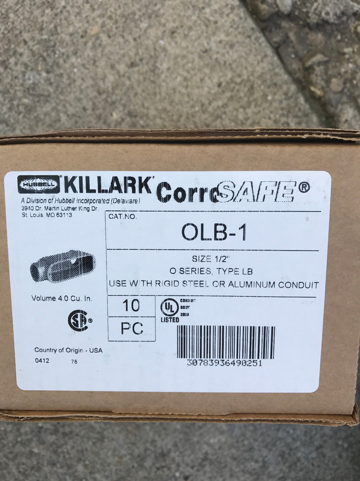 Box of Ten KILLARK OLB-1 1/2 inch AL LB CONDUIT BODY / rigid or alum ...