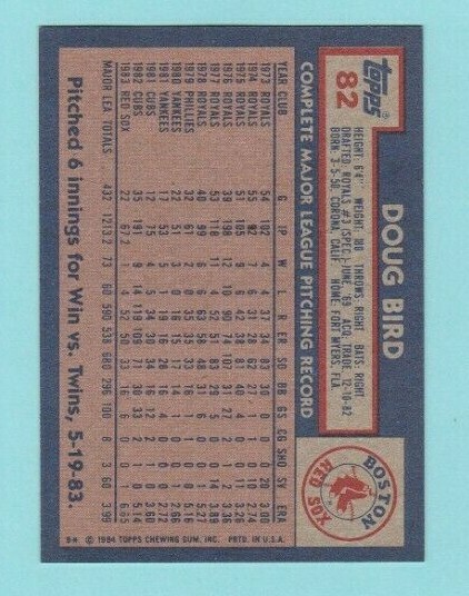 1984 Topps Baseball #82 Doug Bird | eBay