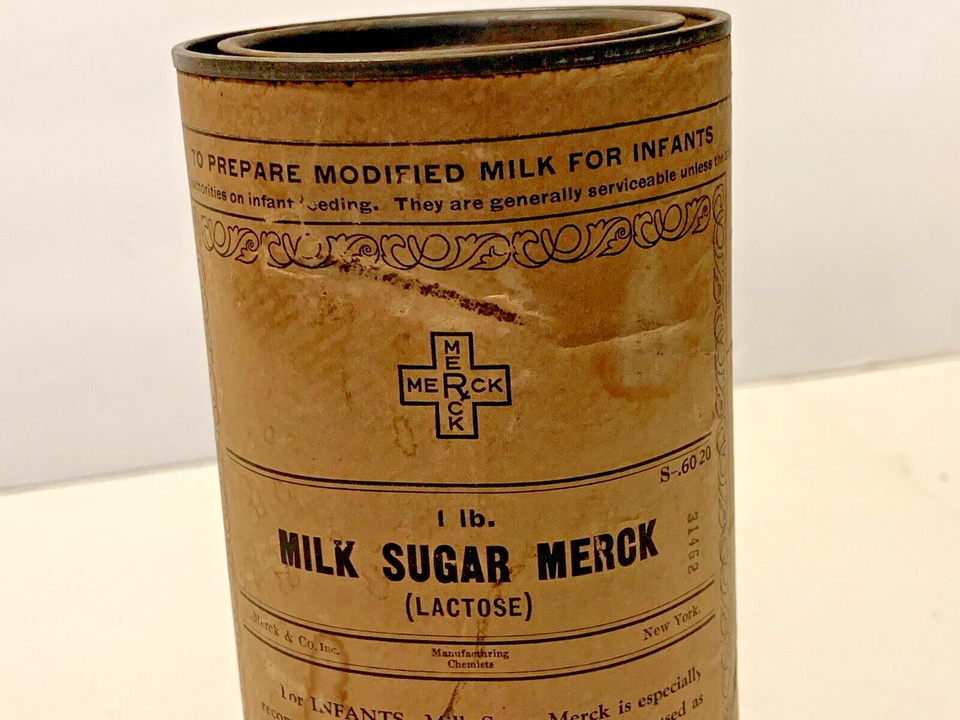 VINTAGE MILK SUGAR MERCK (Lactose) Pharmacy PACKAGE EMBOSSED METAL LID ...