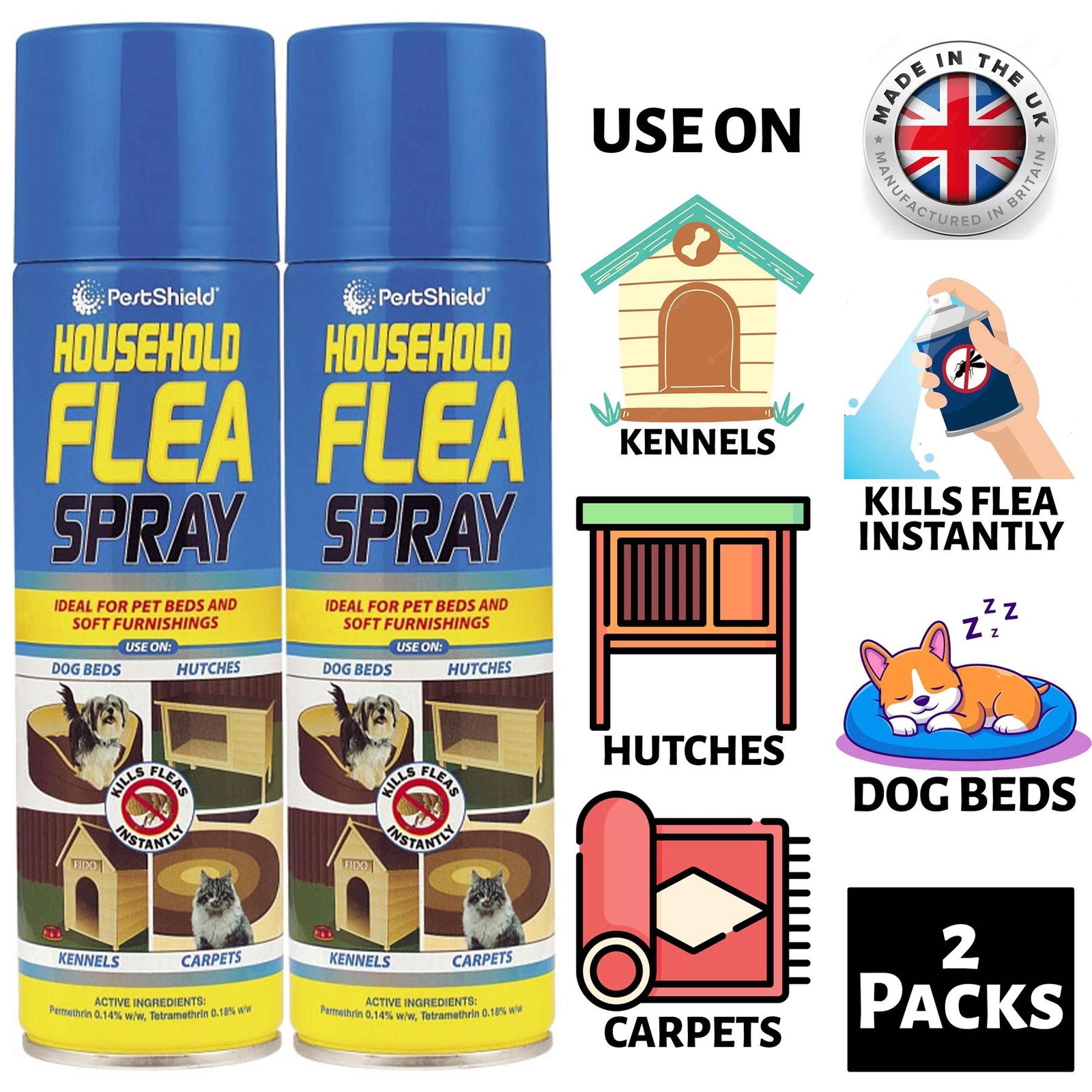 2X Flea Killer Spray Aerosol Household Animal Flea Dog Tick Protection ...