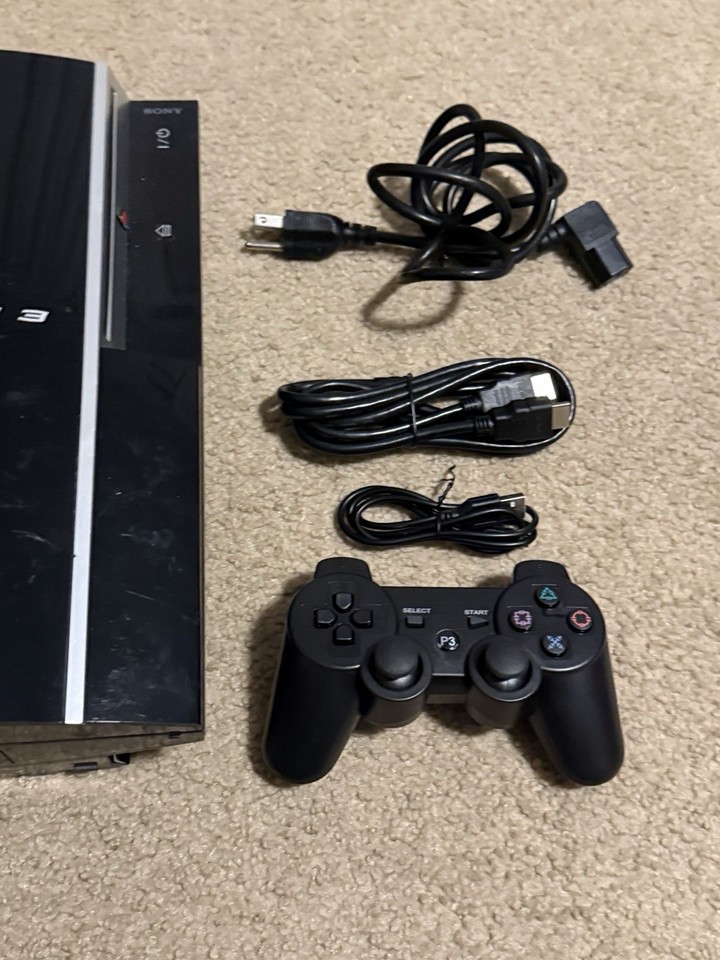 Sony PlayStation 3 Fat PS3 Black Game Console CECHL01 & Controller ...