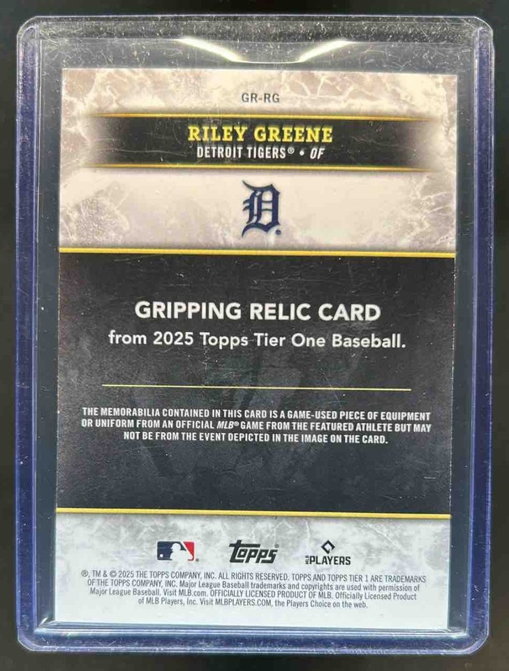 2025 Topps Tier One Riley Greene Gripping Relics Patch #2/10 GR-RG ...