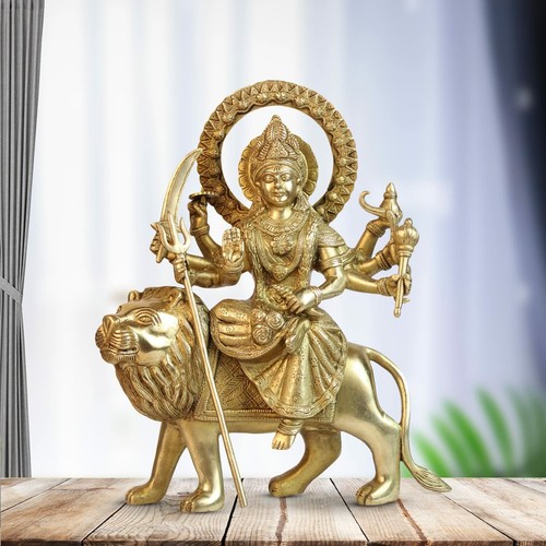 Brass Maa Durga Idol Sitting On Lion Ma Sherwali Statue Figurine 12 ...