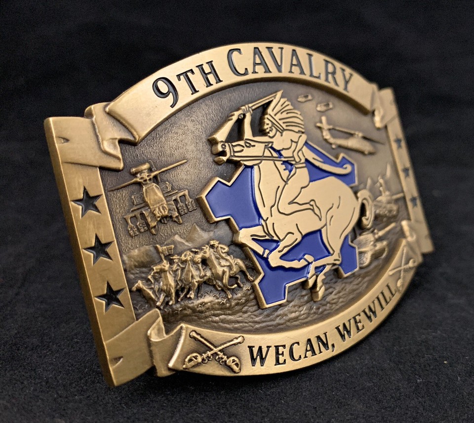 🌟 US Army 9th Cavalry Brass Belt Buckle, We Can We Will Unit Crest DUI ...