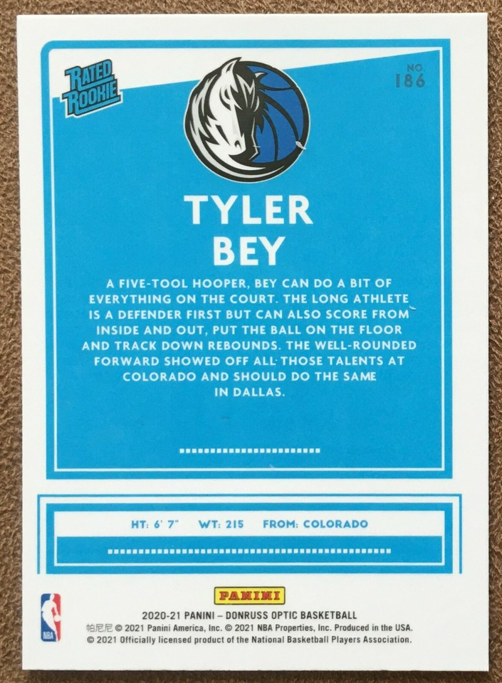 Tyler Bey 2020-21 Donruss Optic Rated Rookie #186 Dallas Mavericks ...