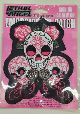 NEW LETHAL THREAT PINK SUGAR SKULLS EMBROIDERED PATCH 7"x5.25" LT30111 | eBay