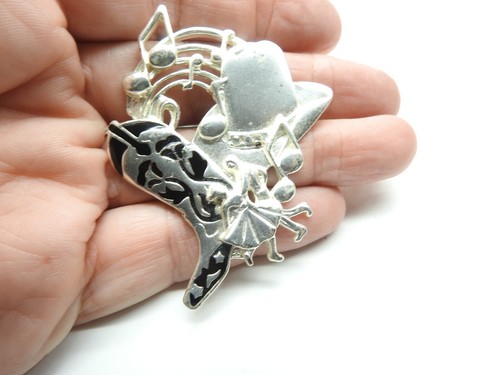 Signed AJC Black Enamel Rhinestone Western Hat Boot Music Dance Brooch ...