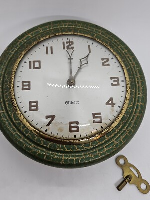 Antique Working 1940's GILBERT 8 Day Green Deco Mechanical Wind-Up Wall ...