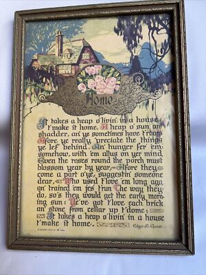 Vintage 1925 BUZZA Motto Print HOME by Edgar A. Guest #2C | eBay