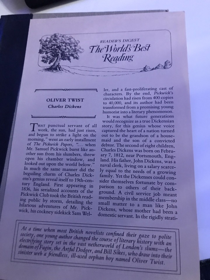 Oliver Twist Dickens Reader’s Digest Hard Cover Book 1987 with Insert ...
