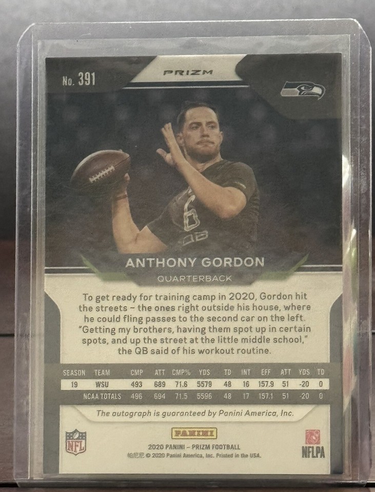 2020 Anthony Gordon Rookie Auto Panini NFL Prizm Neon Green Pulsar #391 ...