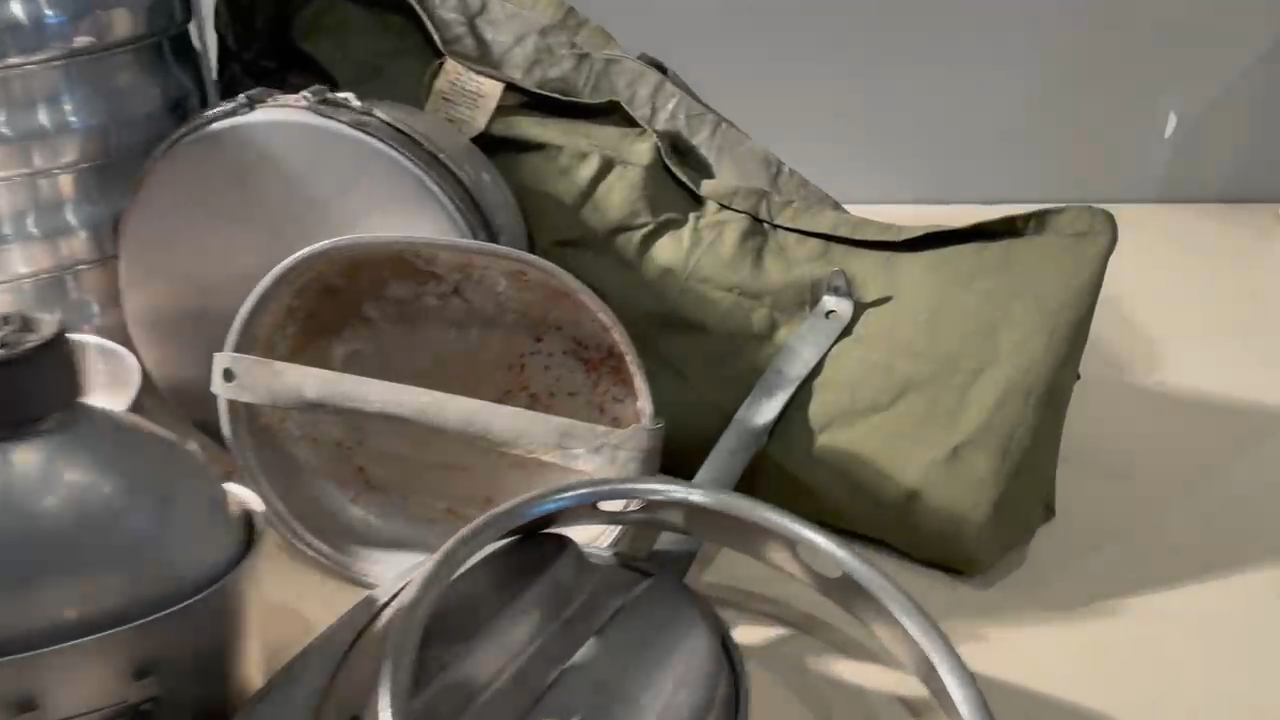 Vintage Army Camping Cook Set Mess Kit Pots Pans Plates, With Army Bag ...