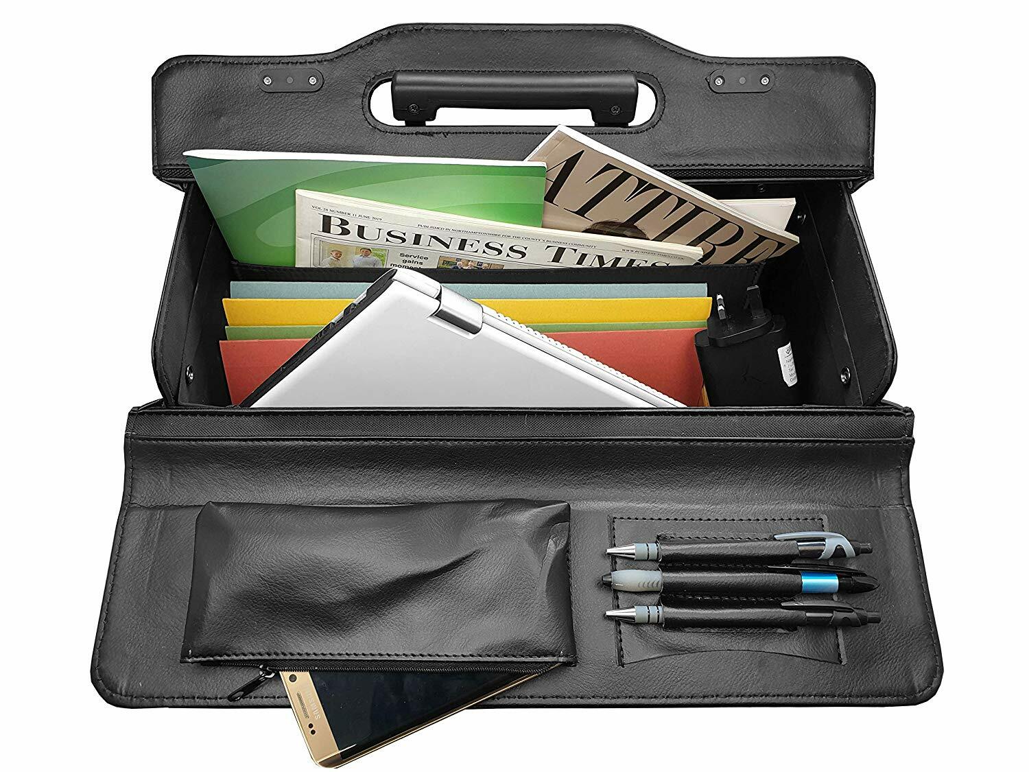 Large Quality Leather Pilot Case Wheeled Laptop Trolley Flight Bag Hand ...