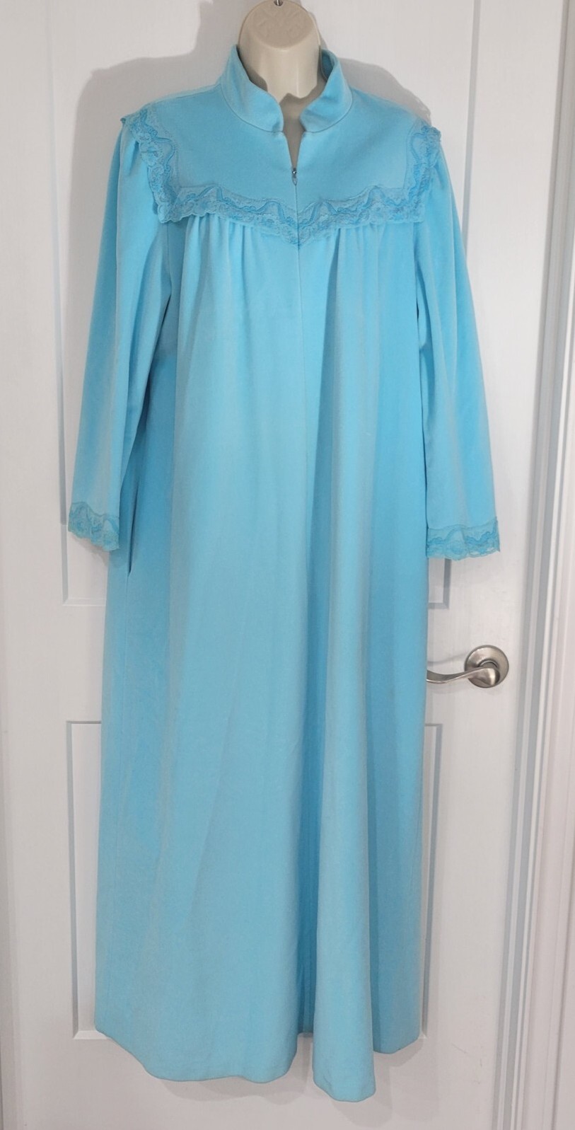 Vanity Fair Vintage Fleece Zip Up Robe Housecoat Velour Blue Size M | eBay