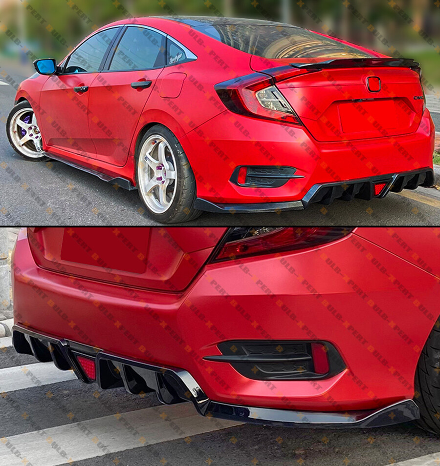 For 2016-21 Civic Sedan GT Shark Fin Style Gloss Black DIffuser Kit W ...