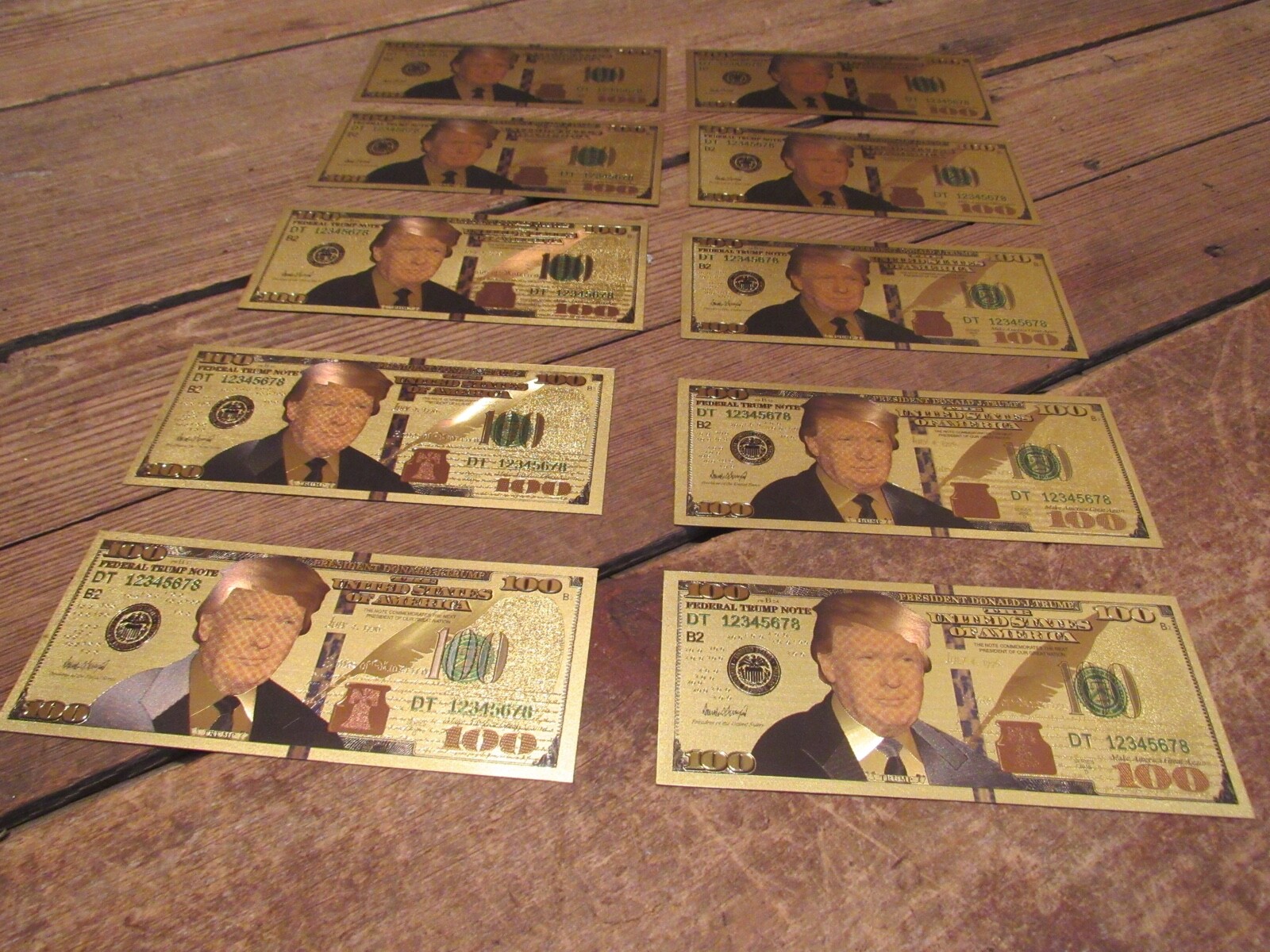 10x $100 Dollar Bills President Donald Trump Gold Banknotes Federal ...