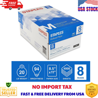 Multiuse Print Copy Paper 8.5" x 11" 20 lb. 94 Brightness 8 Reams 4000 ...