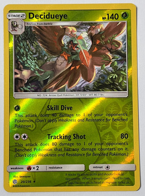 DECIDUEYE 20/236 - SUN & MOON COSMIC ECLIPSE - RARE REVERSE HOLO ...